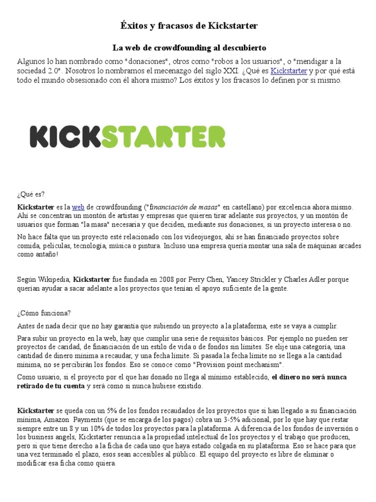 Éxitos y Fracasos de Kickstarter | PDF | Pedal de arranque | Ocio