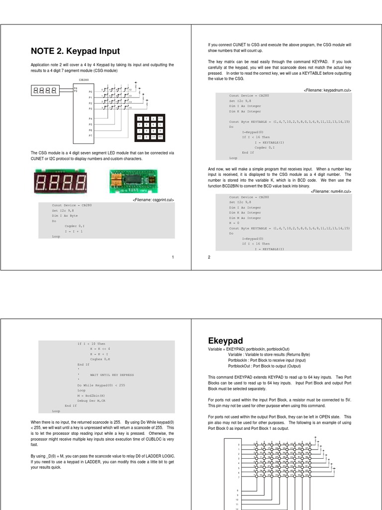 NOTE 2. Keypad Input: P0 P1 P2 P3 P8 P9 0 4 8 12 | PDF | Input/Output | Bit