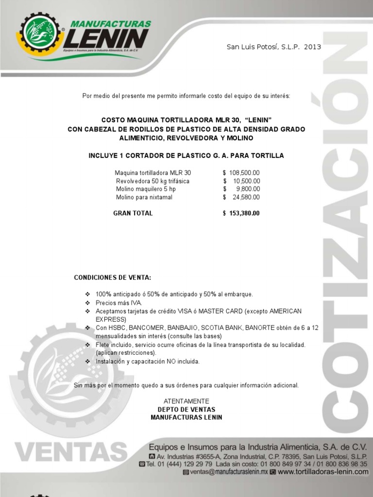 Cotización Maquinaria Lenin MLR 30 | PDF | Finanzas y dinero