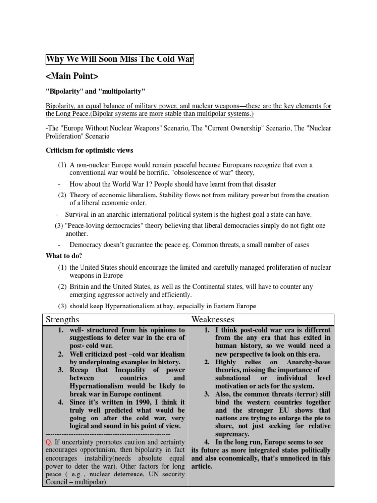 Anticipating Post-Cold War Geopolitics: The Stability of Bipolarity and ...