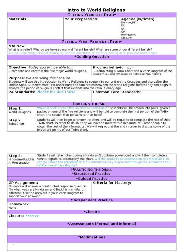 Intro To World Religions Lesson Sandi Notes | PDF | Self-Improvement
