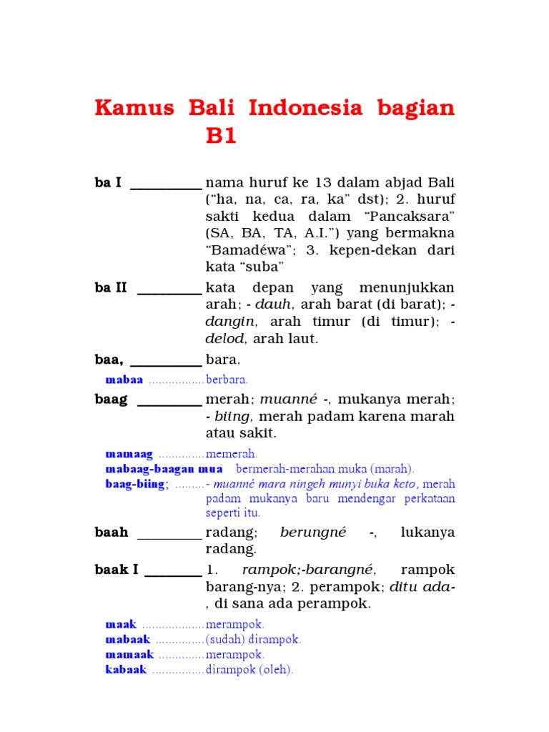 Kamus Bali Indonesia Bagian B1 | PDF | Kajian Bahasa Asing