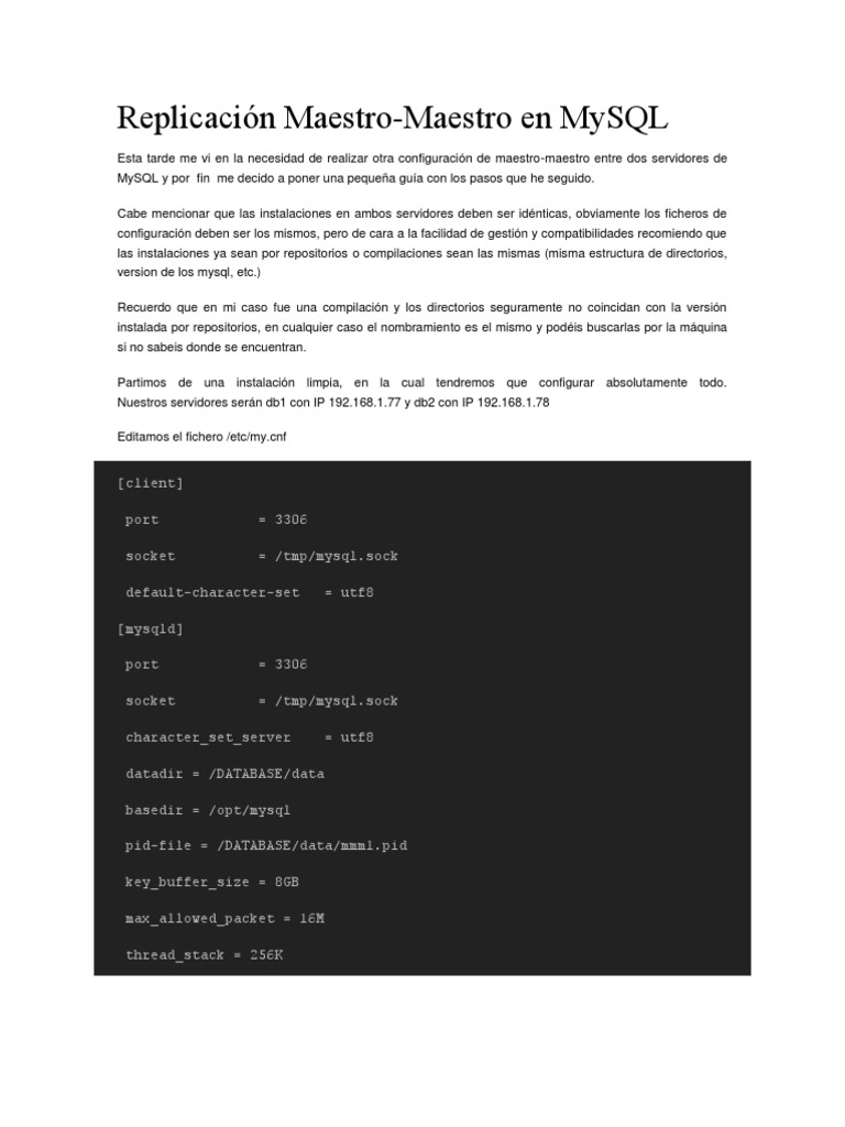 Guía de Replicación Maestro-Maestro MySQL | PDF | SQL | Mi sql