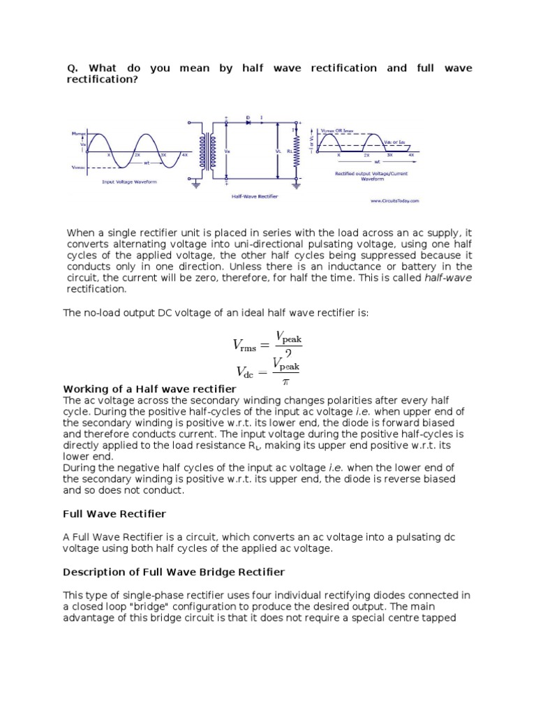 Half wave and full wave rectification explained | PDF | Rectifier | Capacitor