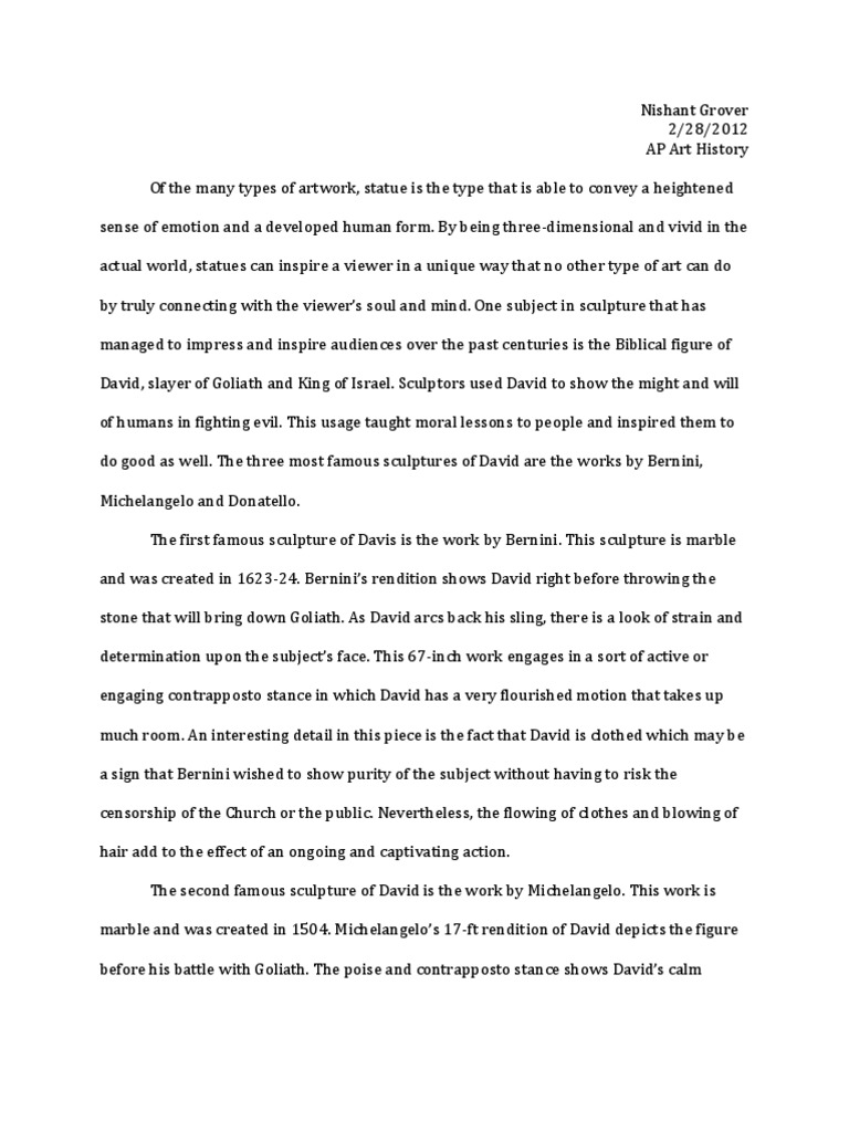 AP Art History-David Paper | PDF | Sculpture | Arts (General)