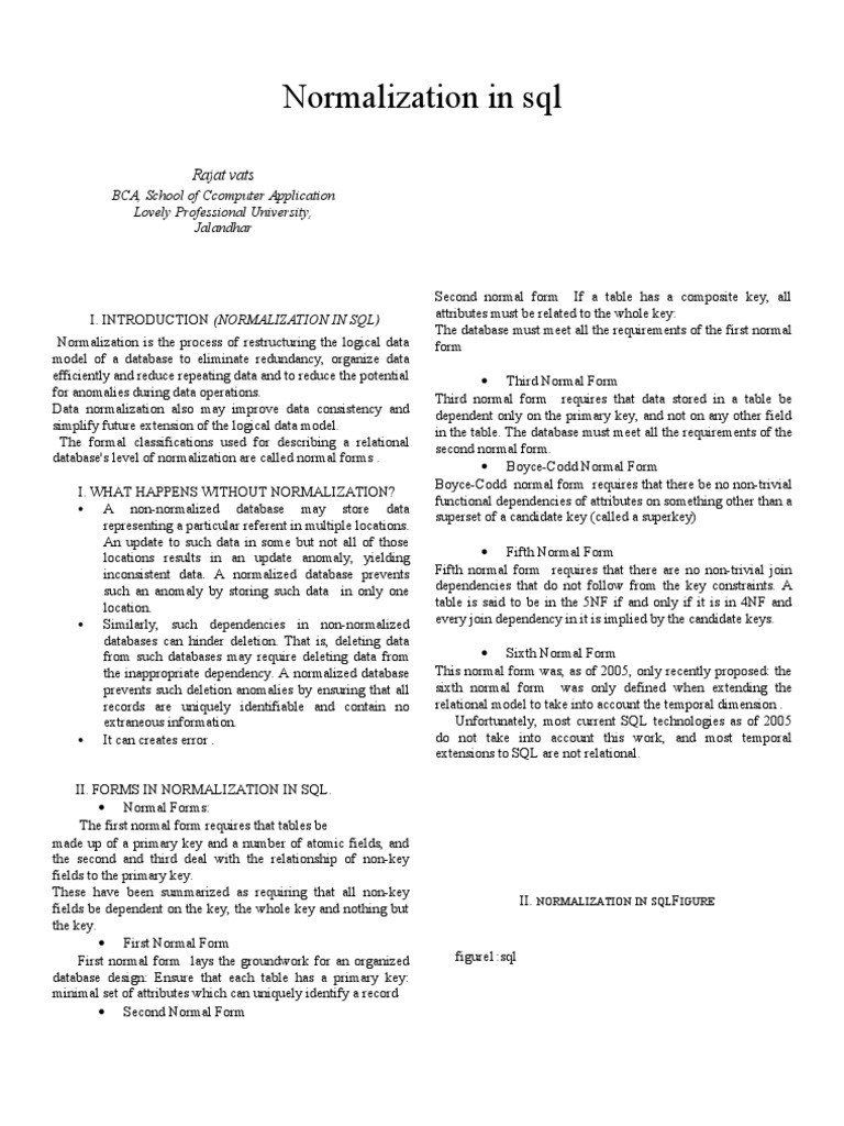 Normalization in SQL | PDF | Relational Database | Databases