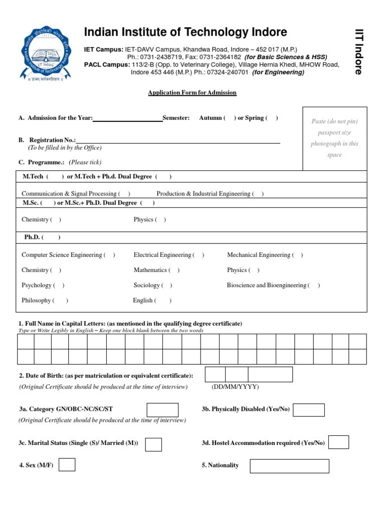 IIT Indore PHD Application Form 2012 | PDF | Doctor Of Philosophy ...