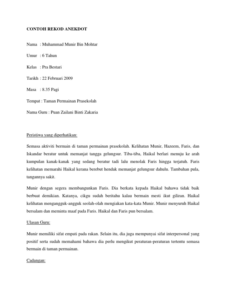 Contoh Rekod Anekdot | PDF