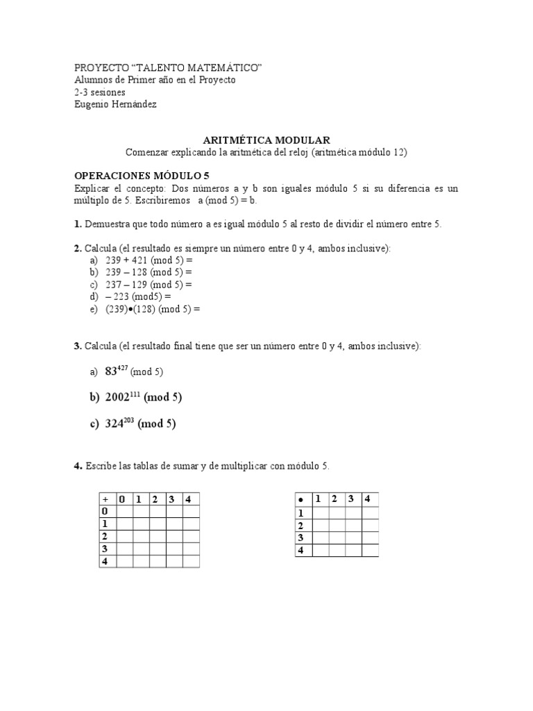 Ejercicios de Aritmética Modular | PDF | Número primo | Matemática ...