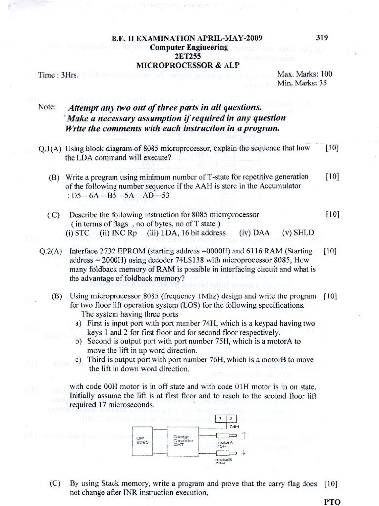 8085 Microprocessor Exam Paper 2009 | PDF