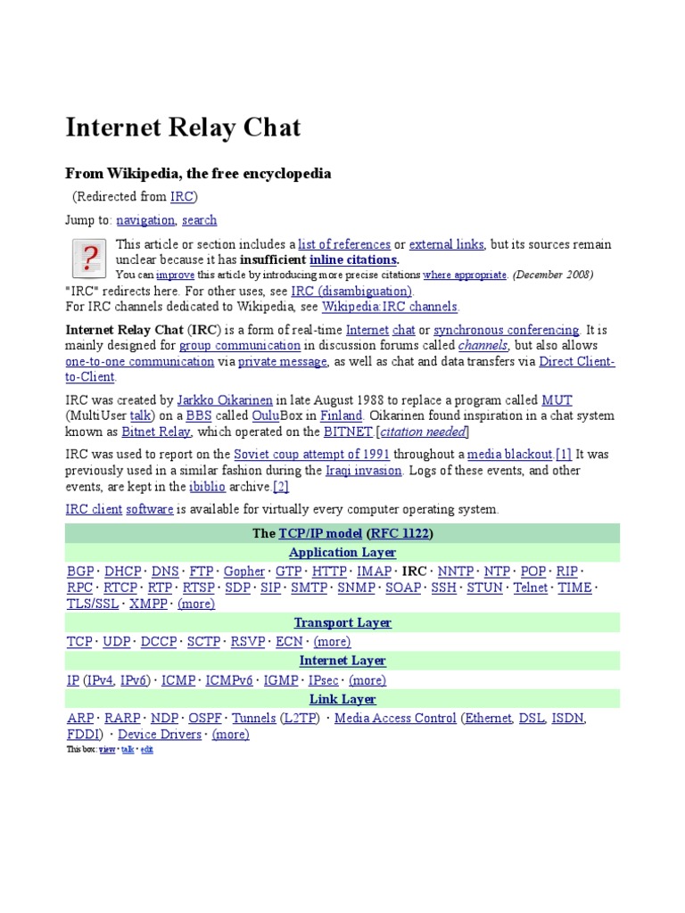 Internet Relay Chat: From Wikipedia, The Free Encyclopedia | PDF | Internet Relay Chat ...