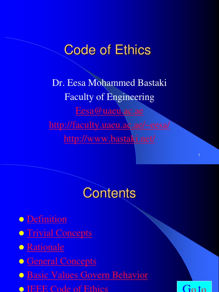 Code of Ethics: Dr. Eesa Mohammed Bastaki Faculty of Engineering | PDF