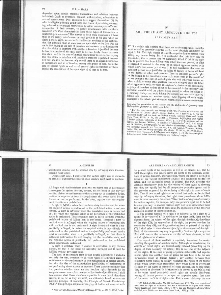 Gewirth on Absolute Rights | PDF | Natural And Legal Rights | Morality