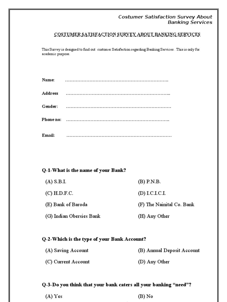 Banking Services Customer Survey | PDF