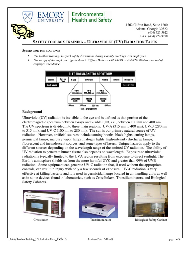 S - U (UV) R F: Afety Toolbox Training Ltraviolet Adiation Acts | PDF ...