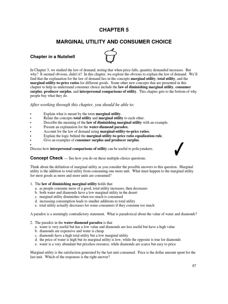 Marginal Utility And Consumer Choice Chapter In A Nutshell Pdf