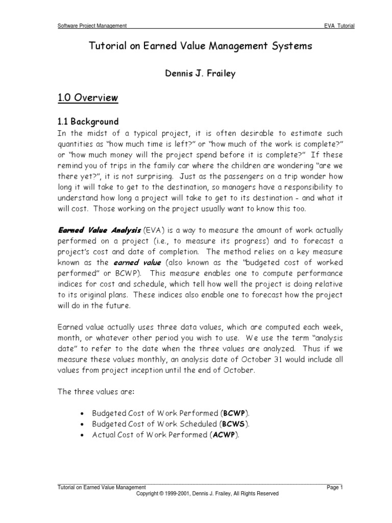 Tutorial On Earned Value Management Systems: Dennis J. Frailey | PDF ...