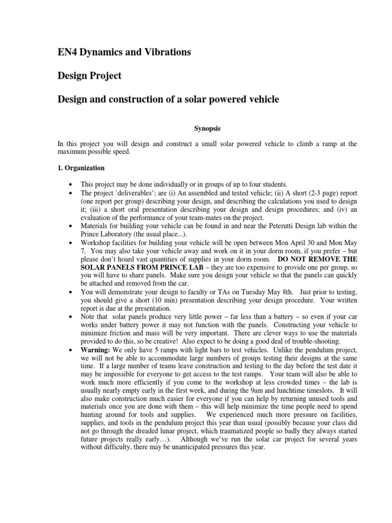 Solar-Powered Vehicle Design Project | PDF | Electric Current | Gear