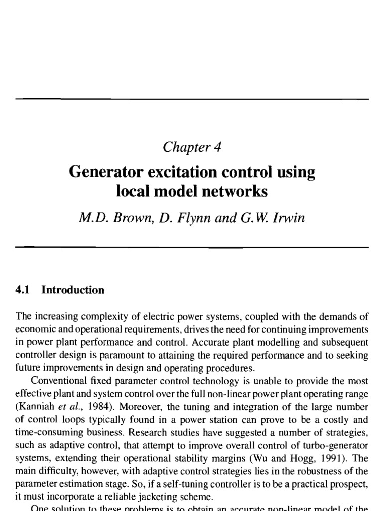 Generator Excitation Control Using Local Model Networks: Et Al. | PDF ...