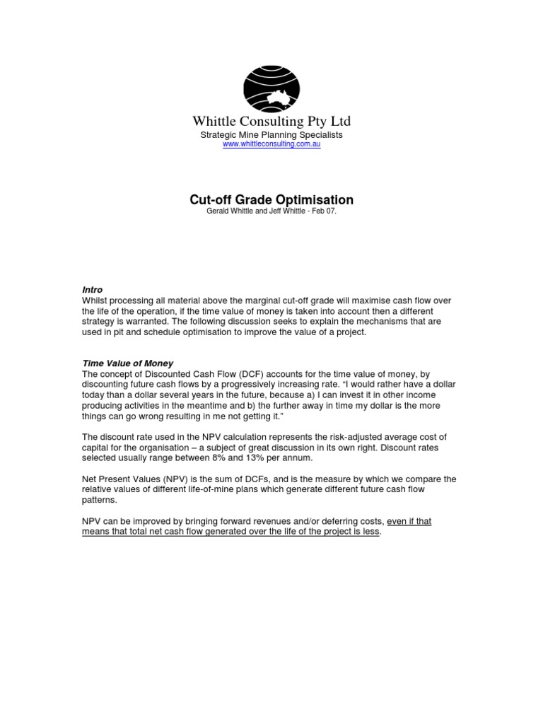 Cut-Off Grade Optimisation | PDF | Net Present Value | Discounted Cash Flow