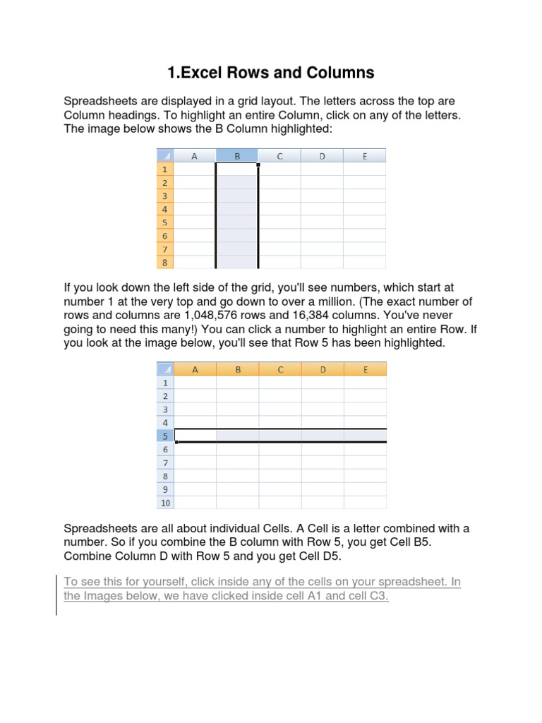 Understanding Excel Rows and Columns | PDF | Teaching Methods & Materials