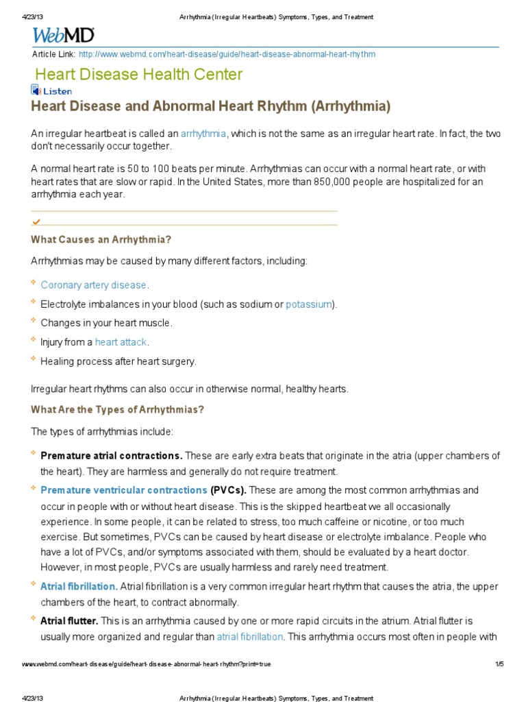 Arrhythmia (Irregular Heartbeats) Symptoms, Types, and Treatment | PDF ...