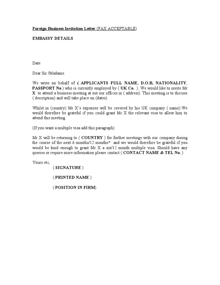 Example Of Business Invitation Letter For Visa Examples Of Visa