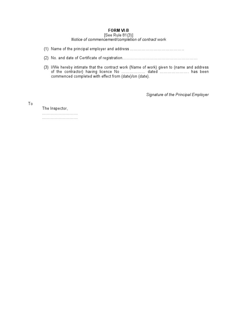 Notice of Commencement/completion of Contract Work: Form Vi-B | PDF