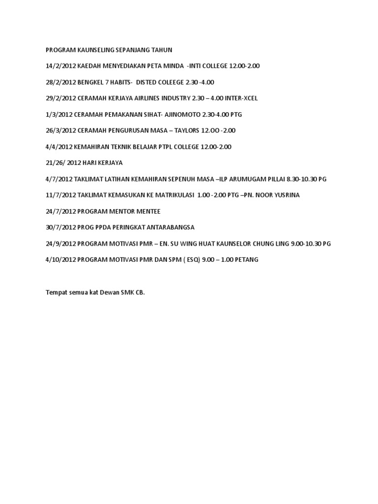Program Kaunseling Sepanjang Tahun | PDF | Teknologi & Rekayasa