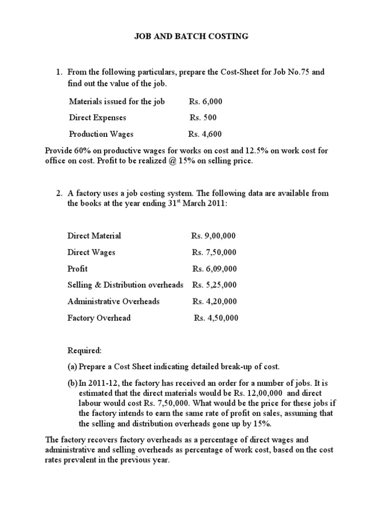 Job and Batch Costing | PDF | Cost | Prices
