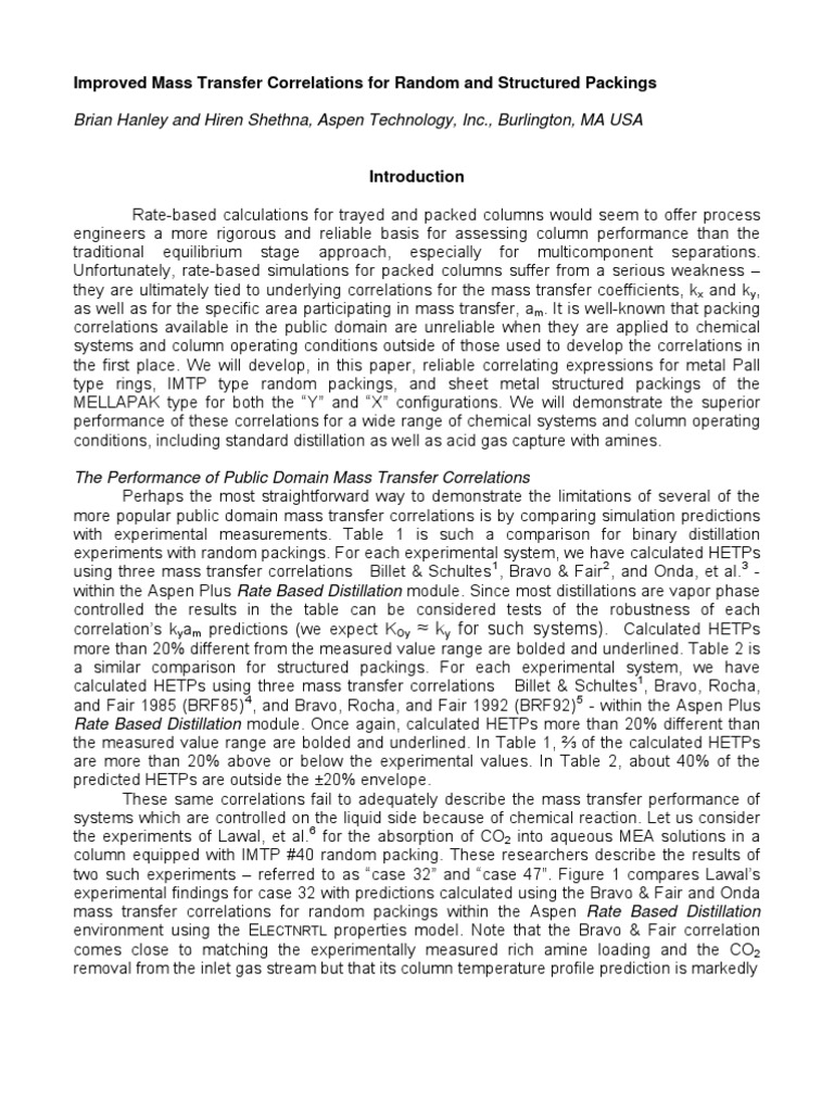 Improved Mass Transfer Correlations | PDF | Correlation And Dependence | Distillation