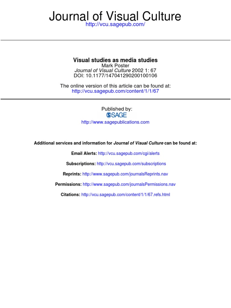 Poster Visual Studies As Media Studies | PDF | Media (Communication ...