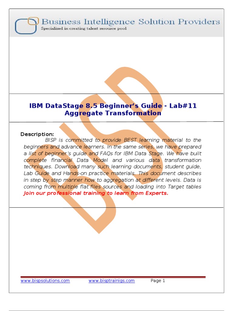 Ibm Datastage 8.5 Beginner'S Guide - Lab#11 Aggregate Transformation ...