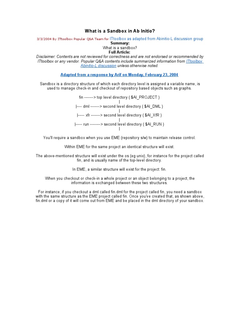 What Is A Sandbox in Ab Initio? | PDF