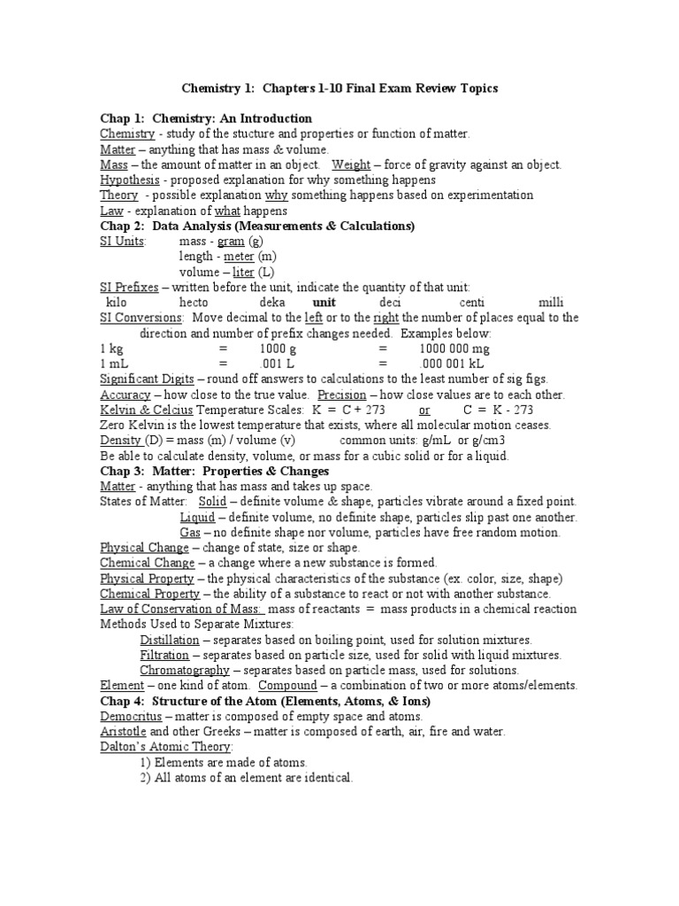 Chemistry Chap 1 To 10 Review | PDF | Chemical Bond | Atoms