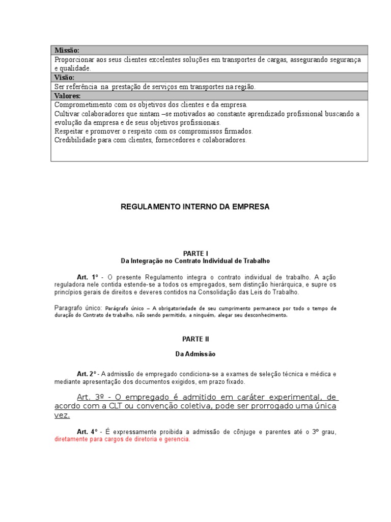 Modelo de Regulamento Interno | PDF | Banco de Horas | Negócios (Geral)