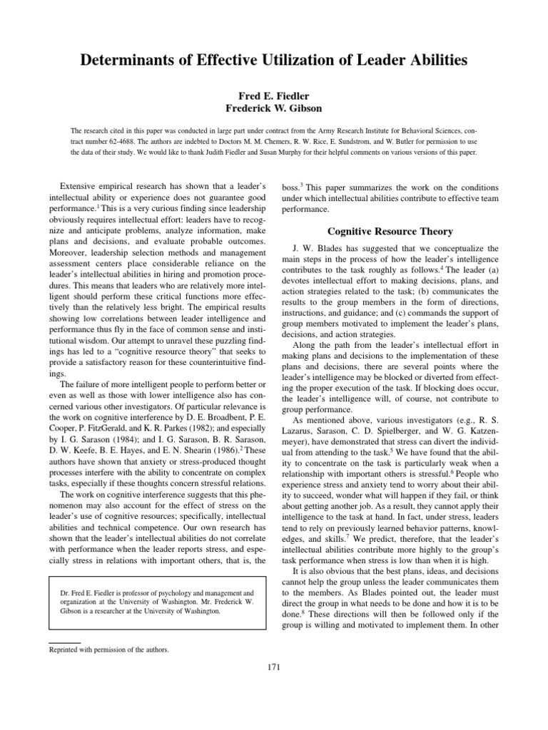 Determinants of Effective Utilization of Leader Abilities: Fred E ...