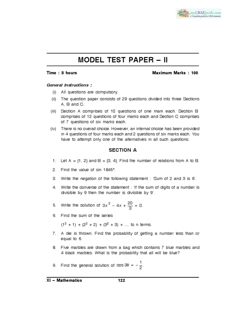 Model Test Paper - Ii: Time: 3 Hours Maximum Marks: 100 | PDF ...