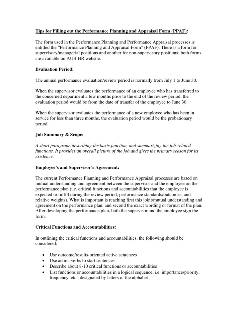 Tips For Filling Out The Performance Planning and Appraisal Form (PPAF ...