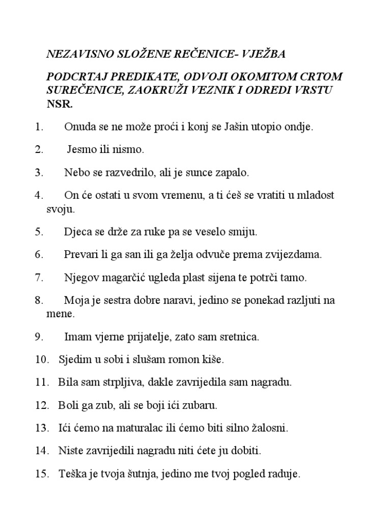 NEZAVISNO SLOŽENE REČENICE