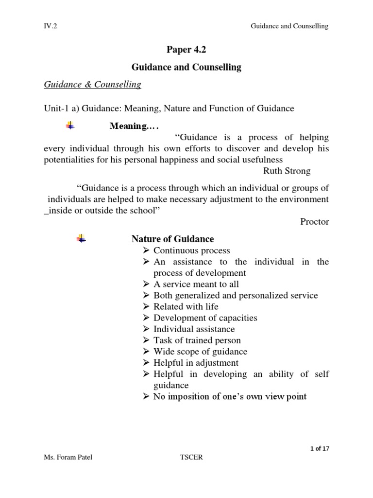 Paper 4.2 Guidance and Counselling | PDF | Psychotherapy | Job Satisfaction