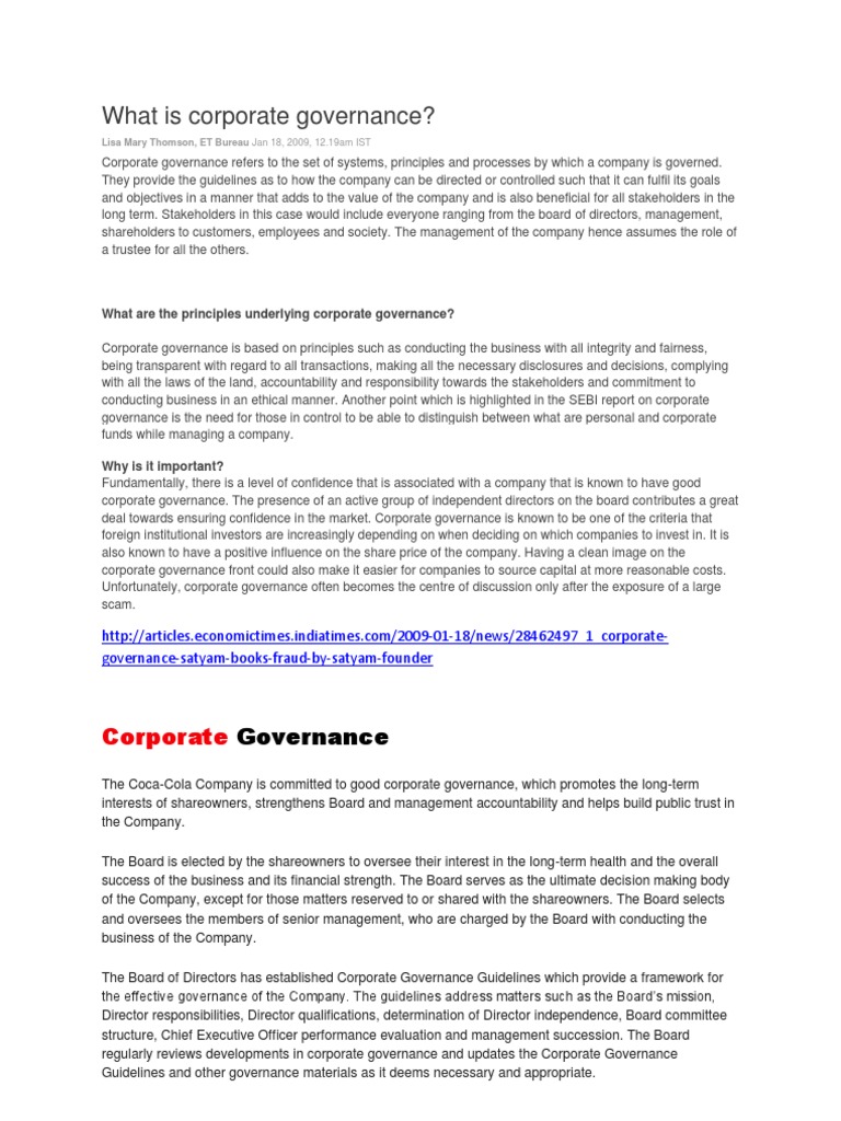 What Is Corporate Governance | PDF | Corporate Governance | Governance