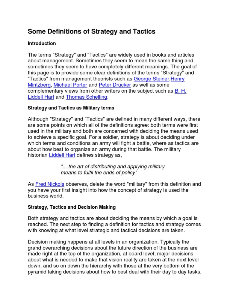 Some Definitions of Strategy and Tactics | PDF | Strategic Management ...