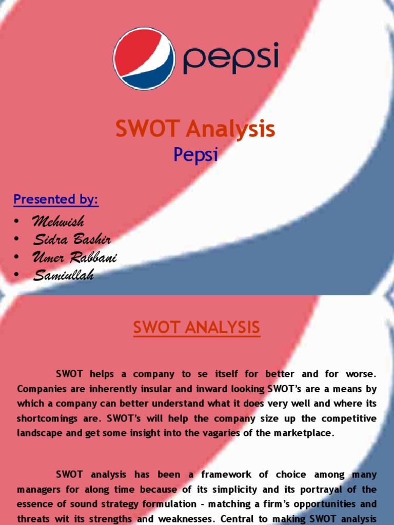 SWOT Analysis: Pepsi | PDF | Pepsi Co | Swot Analysis