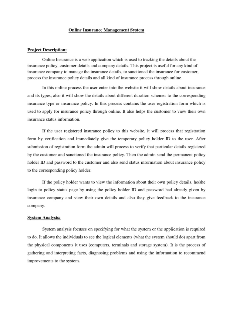 Online e Insurance Project Documentation | PDF | Online And Offline ...