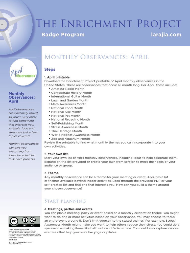 Badge: Monthly Observances - April | PDF | Brainstorming | Communication