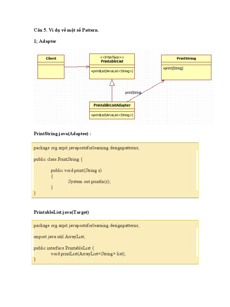 Câu 5. Ví dụ về một số Pattern. 1; Adapter | PDF | Enterprise Java Beans | Java (Programming ...