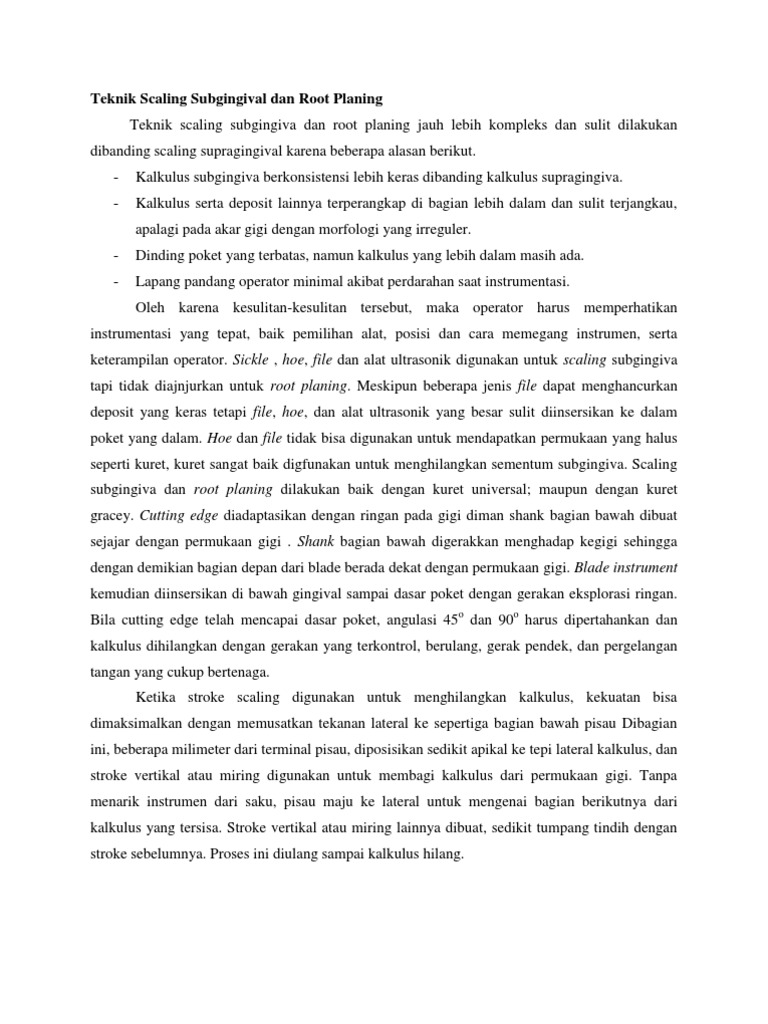 Teknik Scaling Subgingival dan Root Planing | PDF