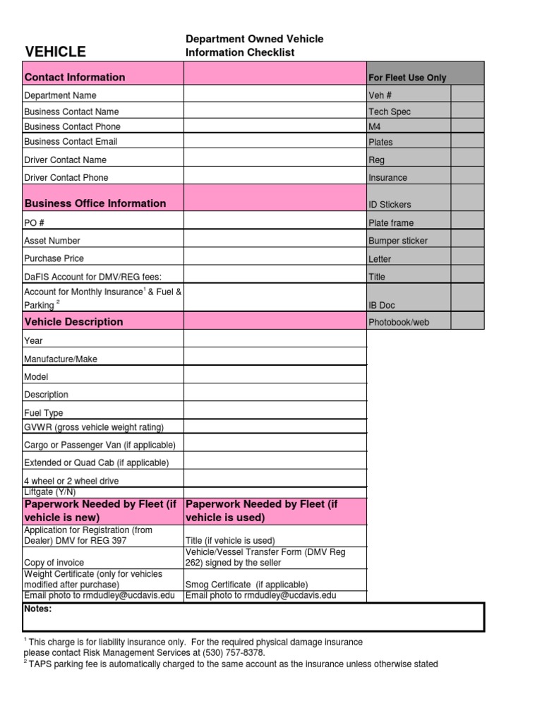 DCV CheckList | Department Of Motor Vehicles | Vehicles
