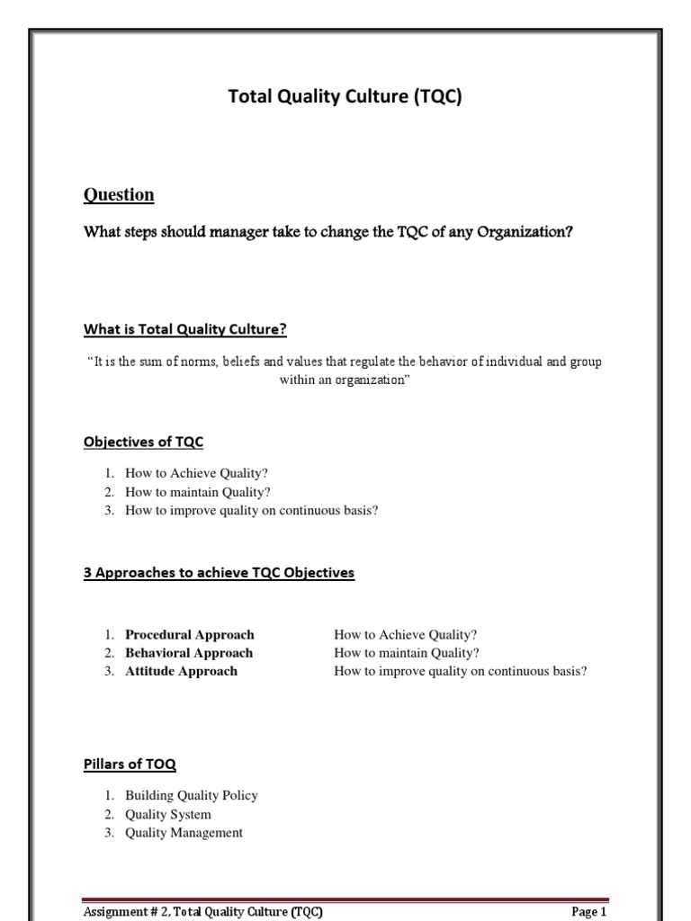 Total Quality Culture (TQC) : What Steps Should Manager Take To Change ...